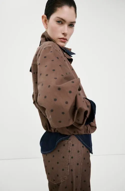 Mango Printed Denim Bomber Jacket - Chocolate
