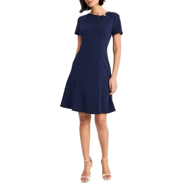 Maggy London Short Sleeve Fit & Flare Dress - Navy Blazer