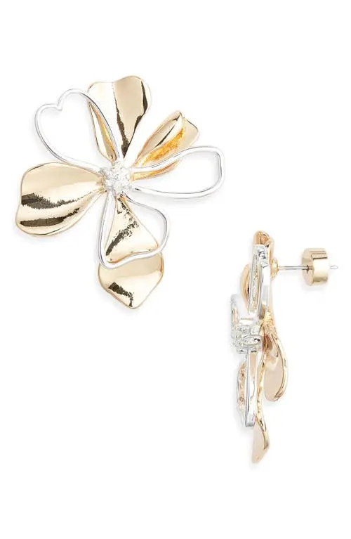 Nordstrom Crystal Center Open Petal Drop Earrings - Goldilver