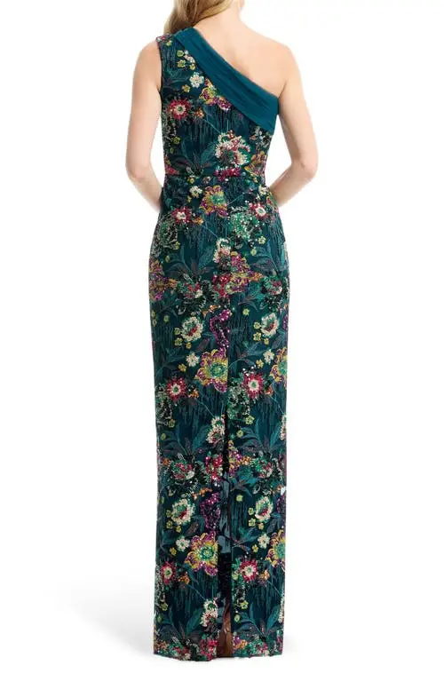Dress The Population Sawyer Beaded Sequin One-shoulder Gown