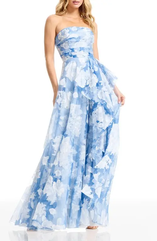 Dress The Population Floral Strapless A-line Gown - Sky Multi