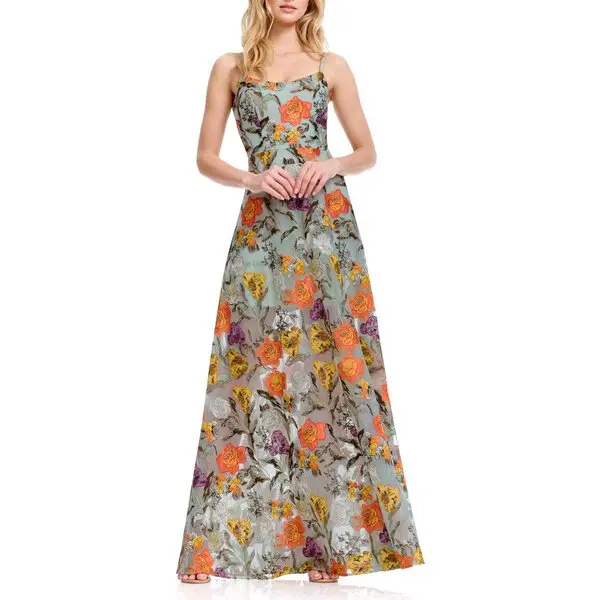Dress The Population Umalina Embroidered Gown - Sage Multi