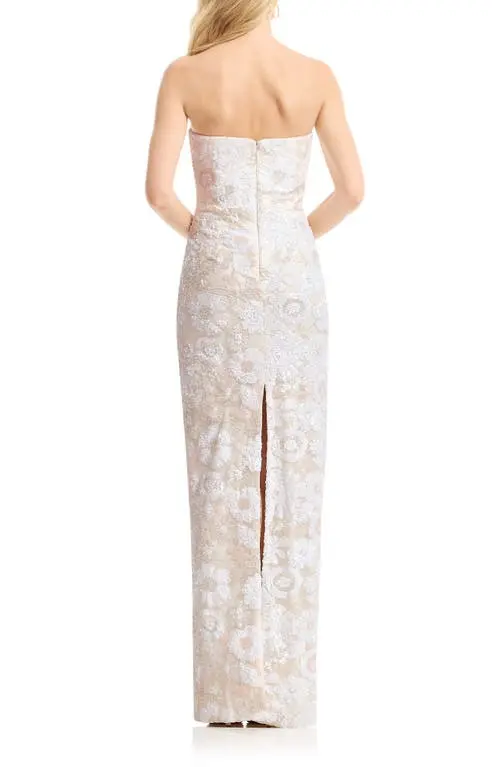 Dress The Population Vada Sequin Floral Strapless Column Gown - Off White Multi