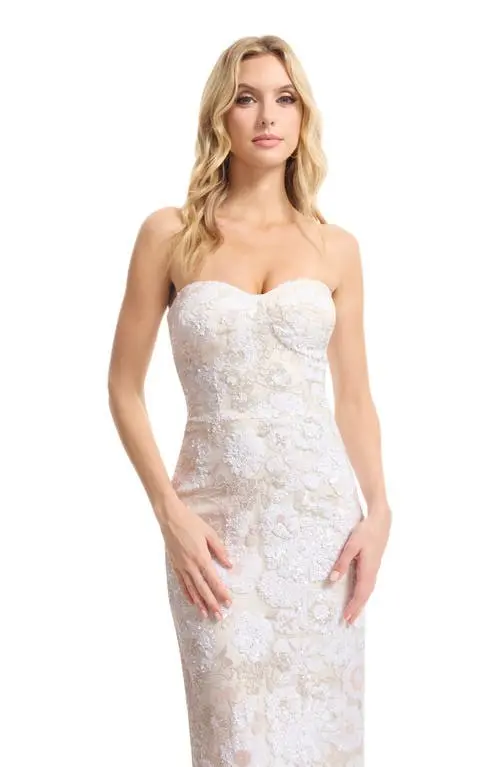 Dress The Population Vada Sequin Floral Strapless Column Gown - Off White Multi