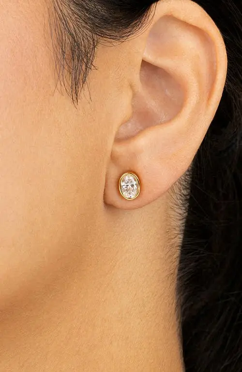 Sterling Forever Oval Cut Cubic Zirconia Stud Earrings - Gold