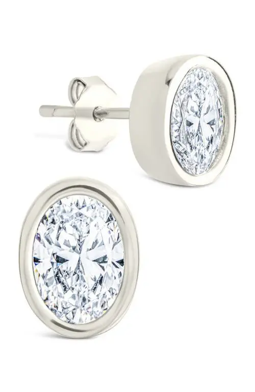 Sterling Forever Oval Cut Cubic Zirconia Stud Earrings - Silver