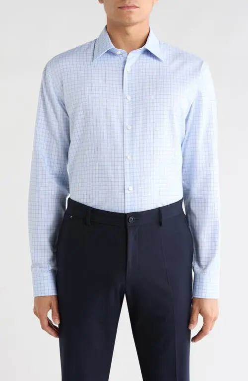 Nordstrom Trim Fit Check Premium Non Iron Cotton Dress Shirt - Blue Valerio Grid