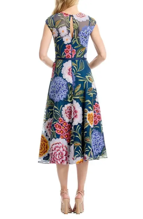 Dress The Population Floral Embroidery Cocktail Midi Dress