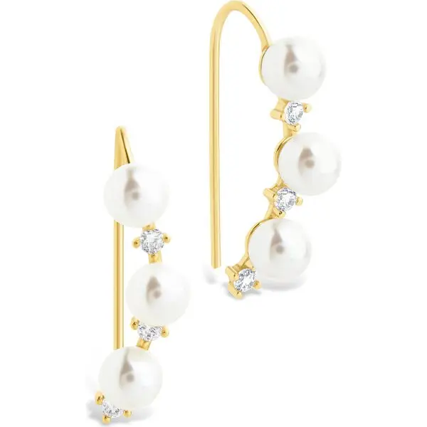Sterling Forever Siena Cubic Zirconia & Cultured Pearl Threader Earring - Gold