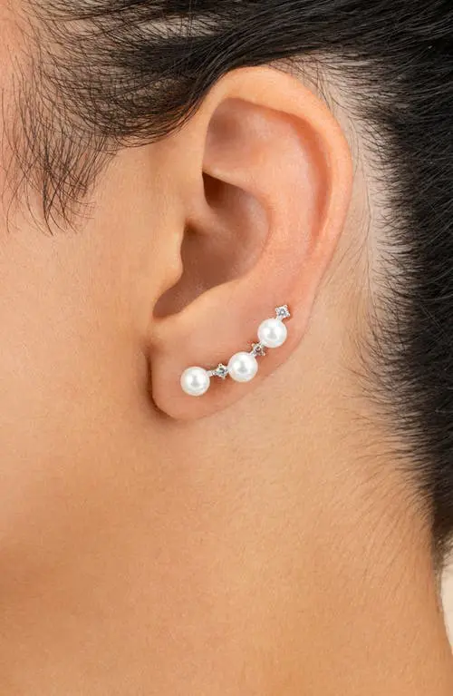 Sterling Forever Siena Cubic Zirconia & Cultured Pearl Threader Earring - Silver