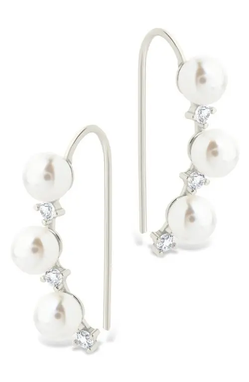 Sterling Forever Siena Cubic Zirconia & Cultured Pearl Threader Earring - Silver
