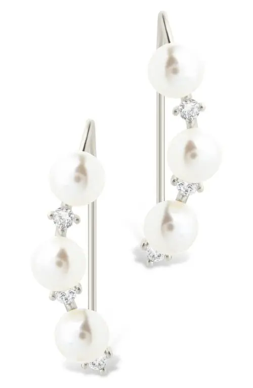 Sterling Forever Siena Cubic Zirconia & Cultured Pearl Threader Earring - Silver