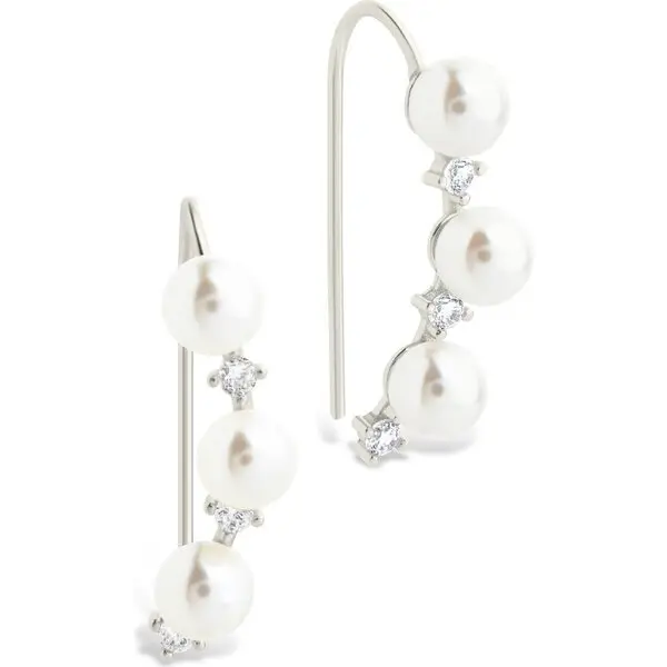 Sterling Forever Siena Cubic Zirconia & Cultured Pearl Threader Earring - Silver