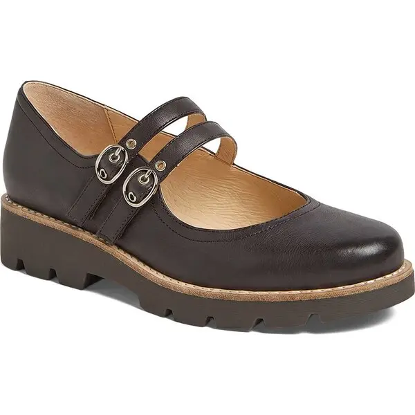 DJANGO AND JULIETTE Dabbie Leather Mary Jane With Buckles And Chunky Sole - Chocolate Leather