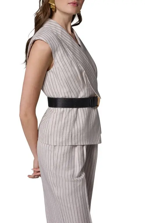 Donna Karan New York Belted Linen Blend Vest - Flax/black