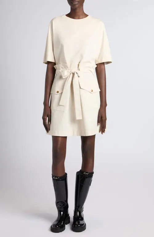 Moncler Hybrid Knit & Woven Drawstring Minidress - Neutral