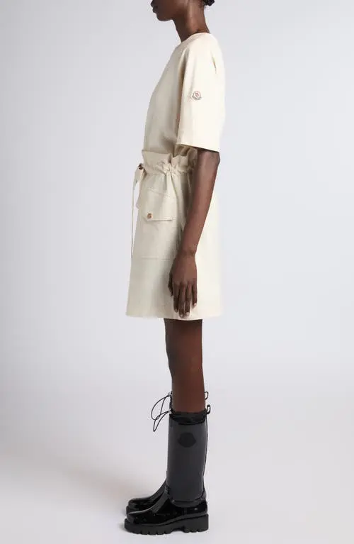 Moncler Hybrid Knit & Woven Drawstring Minidress - Neutral