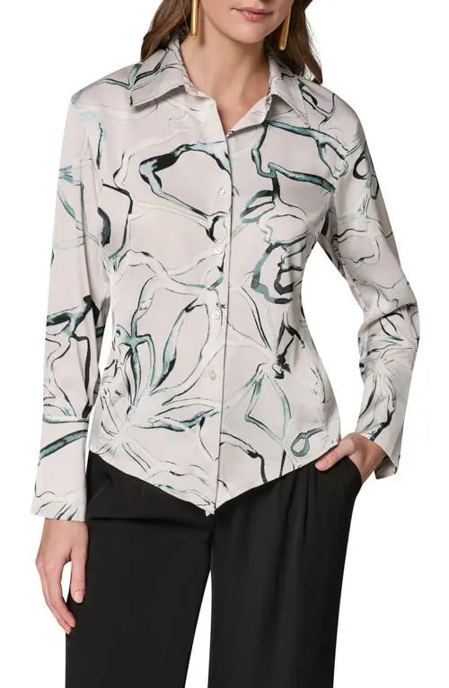 Donna Karan New York Printed Asymmetric Shirt - Aqua Mint Multi