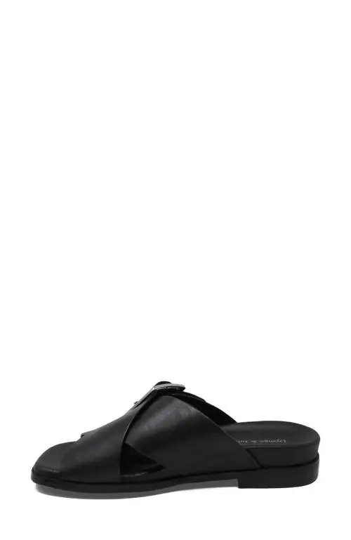 DJANGO AND JULIETTE Efri Wide Strap Flat Slide Sandal - Black Leather