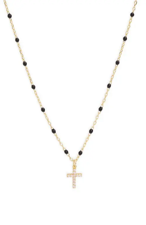 Argento Vivo Black Enamel Pavé Cross Pendant Necklace - Gold