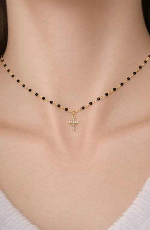 Argento Vivo Black Enamel Pavé Cross Pendant Necklace