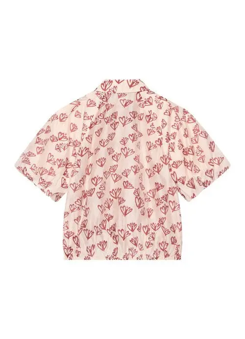 Mint Velvet Heart Print Puff Sleeve Shirt - Light Pink