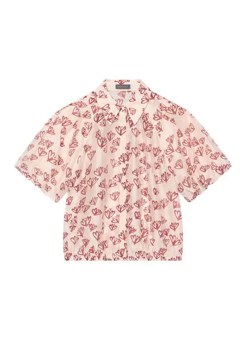 Mint Velvet Heart Print Puff Sleeve Shirt - Light Pink
