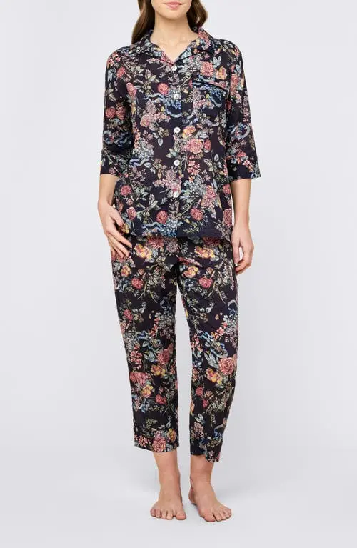 PAPINELLE Layla Floral Crop Cotton Voile Pajamas - Navy