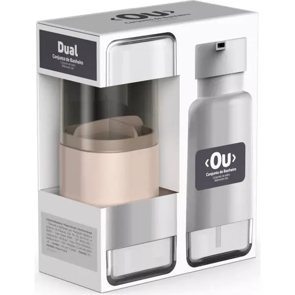 OU Durable Dual Bathroom Soap Dispenser Toothbrush Holder Organizer - Beige