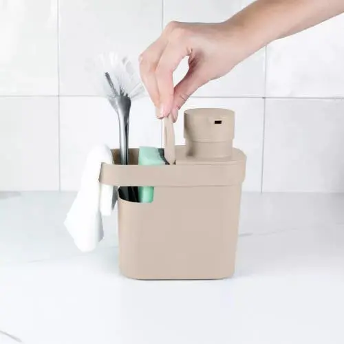 OU Durable Kitchen Soap Dispenser Organizer With Sponge And Dish Brush Holder - Beige