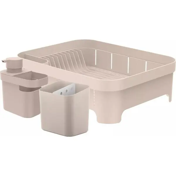 OU Durable Compact Kitchen Sink Organizer 3 Piece Set, Dish Rack - Beige