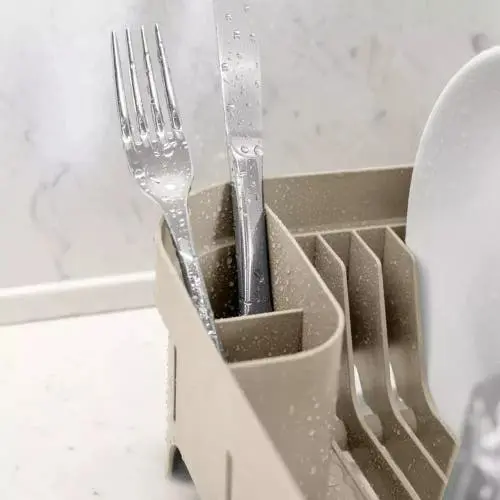 OU Durable Compact Kitchen Sink Organizer 3 Piece Set, Dish Rack - Beige