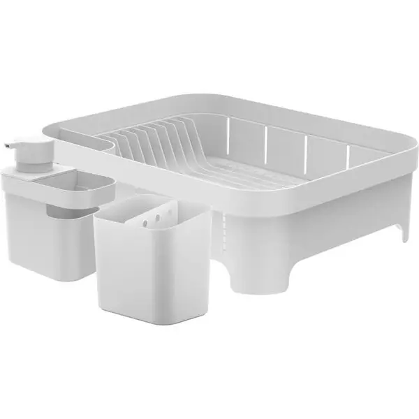 OU Durable Compact Kitchen Sink Organizer 3 Piece Set, Dish Rack - White
