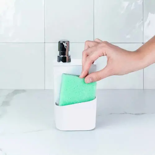 OU Durable Kitchen Soap Dispenser Organizer With Sponge Holder And Drainage - White