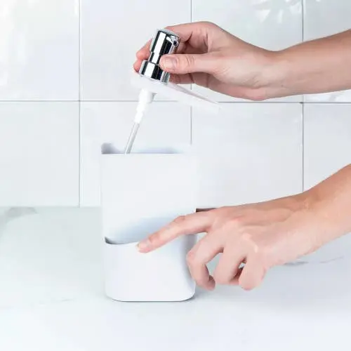 OU Durable Kitchen Soap Dispenser Organizer With Sponge Holder And Drainage - White
