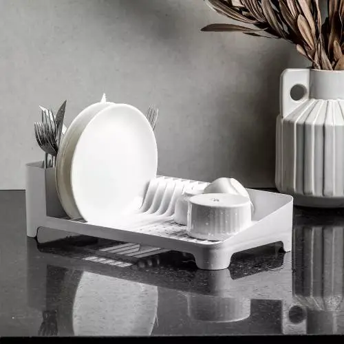 OU Modern Compact Polypropylene Kitchen Dish Drying Rack - White