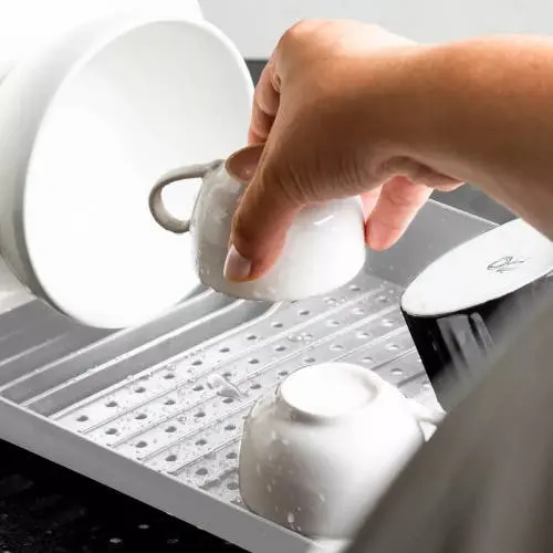 OU Modern Compact Polypropylene Kitchen Dish Drying Rack - White