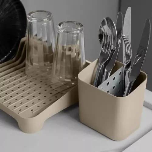 OU Durable Scratch Resistant Nonslip Utensil Holder With Removable Divider - Beige