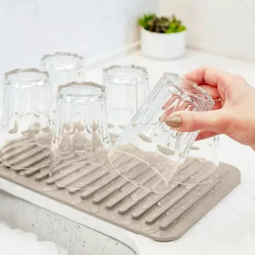 OU Durable Heat Resistant Nonslip Kitchen Glasses Drying Mat - Beige