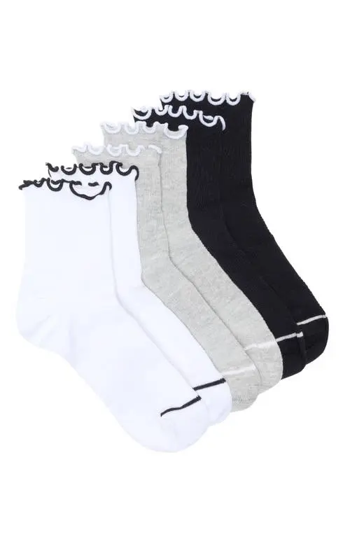 Nordstrom Lettuce Edge Ankle Socks 3 Pack - White- Grey- Black