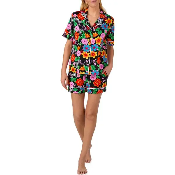 ROOM SERVICE Piped Print Short Pajamas - Black Floral