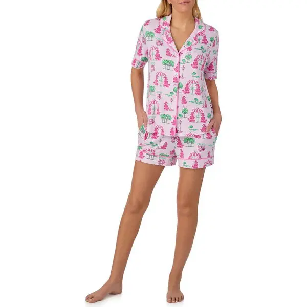 ROOM SERVICE Piped Print Short Pajamas - Blush