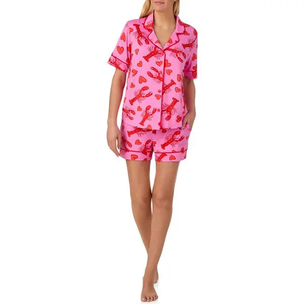 ROOM SERVICE Piped Print Short Pajamas - Pink