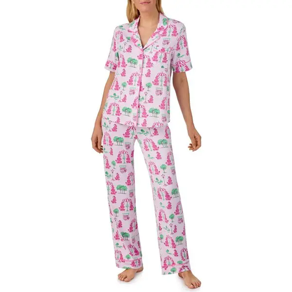 ROOM SERVICE Piped Print Pajamas - Blush