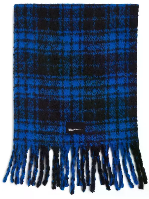 Karl Lagerfeld Checked Knitted Scarf - Blue
