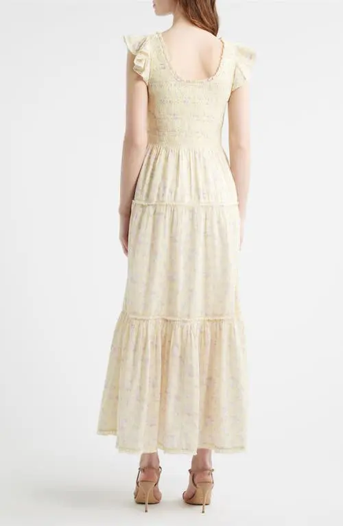 LoveShackFancy Chessie Floral Tiered Midi Dress - Lemon Spritz