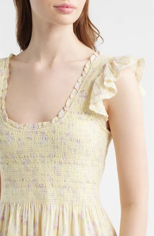 LoveShackFancy Chessie Floral Tiered Midi Dress - Lemon Spritz