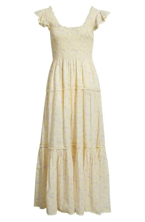 LoveShackFancy Chessie Floral Tiered Midi Dress - Lemon Spritz