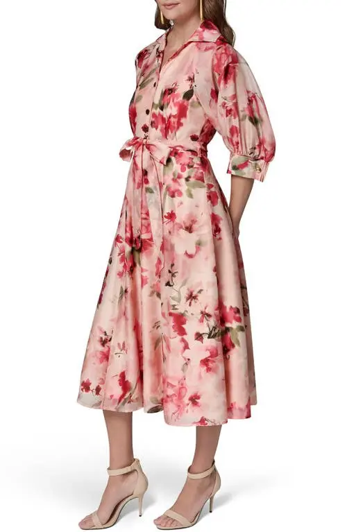 Donna Karan New York Floral Print Tie Waist Shirtdress - Geranium Multi