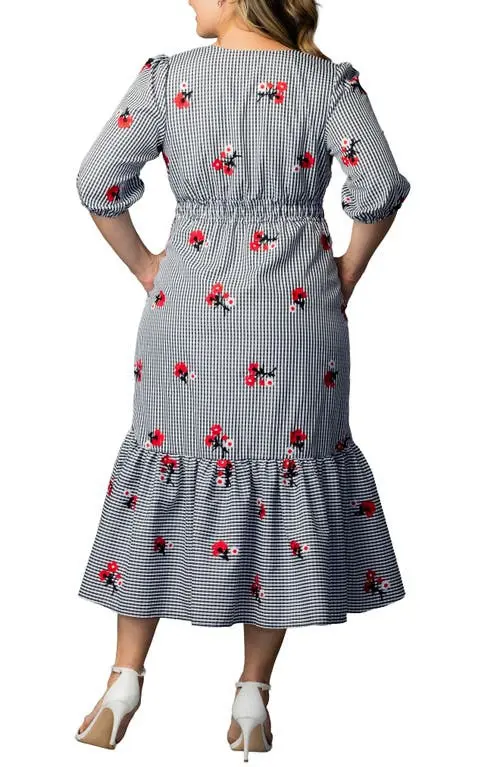KIYONNA Bailey Square Neck Maxi Dress - Gingham And Florals